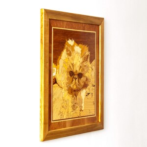 Wood Mosaic 22x21 Inlay FRAMED Teddy Cat Portrait Panel Ready to Hang ...