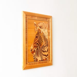 Wood Mosaic 23x17 Inlay FRAMED Zebra Wildlife Africa Wild Nature Eco ...