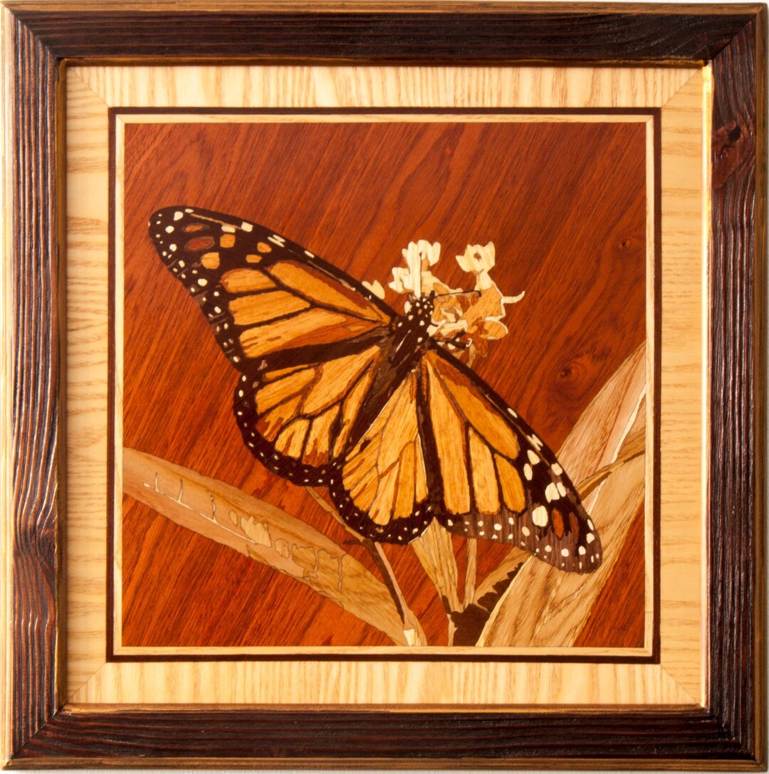 Wood Mosaic 20x20 Inlay FRAMED Swallowtail Butterfly Marquetry Wall Art ...