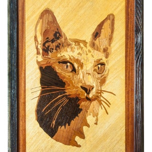 Wood Mosaic 22x16 Inlay FRAMED Cat Portrait Mosaic Wood Panel Ready to ...