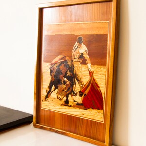 Wood Mosaic 28x21 Inlay FRAMED Bullfighting Picture Corrida Matador ...