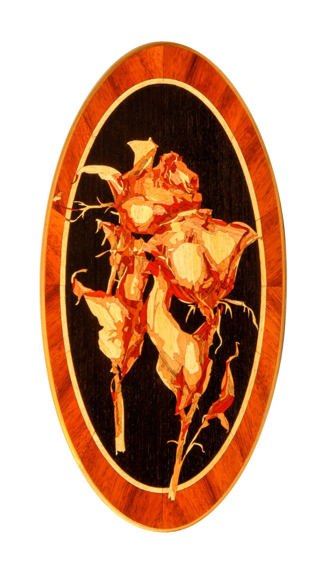 Wood Mosaic 19x10 Inlay FRAMED Roses Flowers Vintage Picture Veneer ...