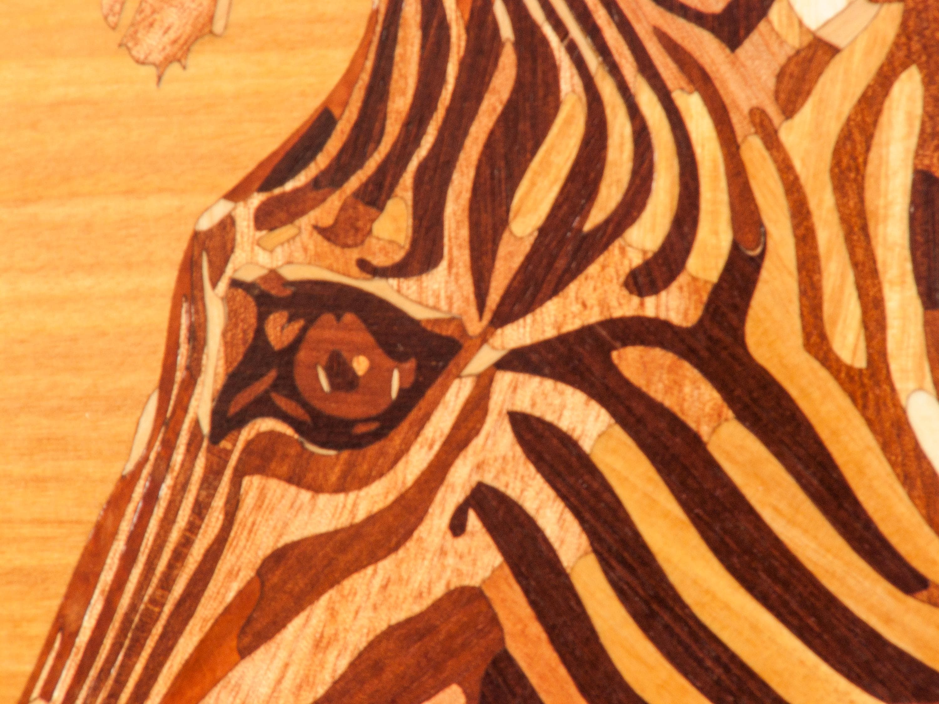 Wood Mosaic 23x17 Inlay FRAMED Zebra Wildlife Africa Wild Nature Eco ...
