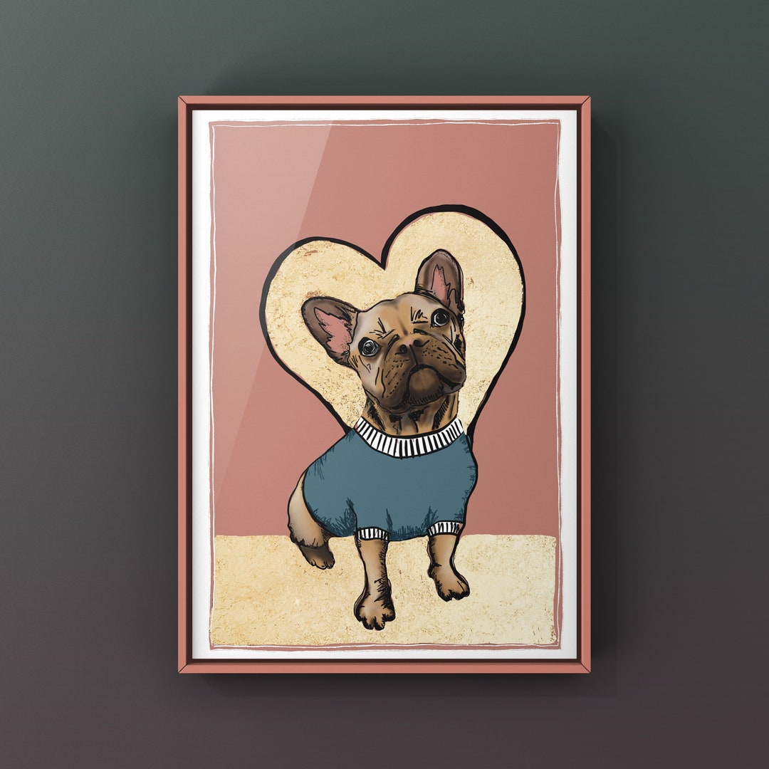 Frenchie Gold Leaf Print - Etsy