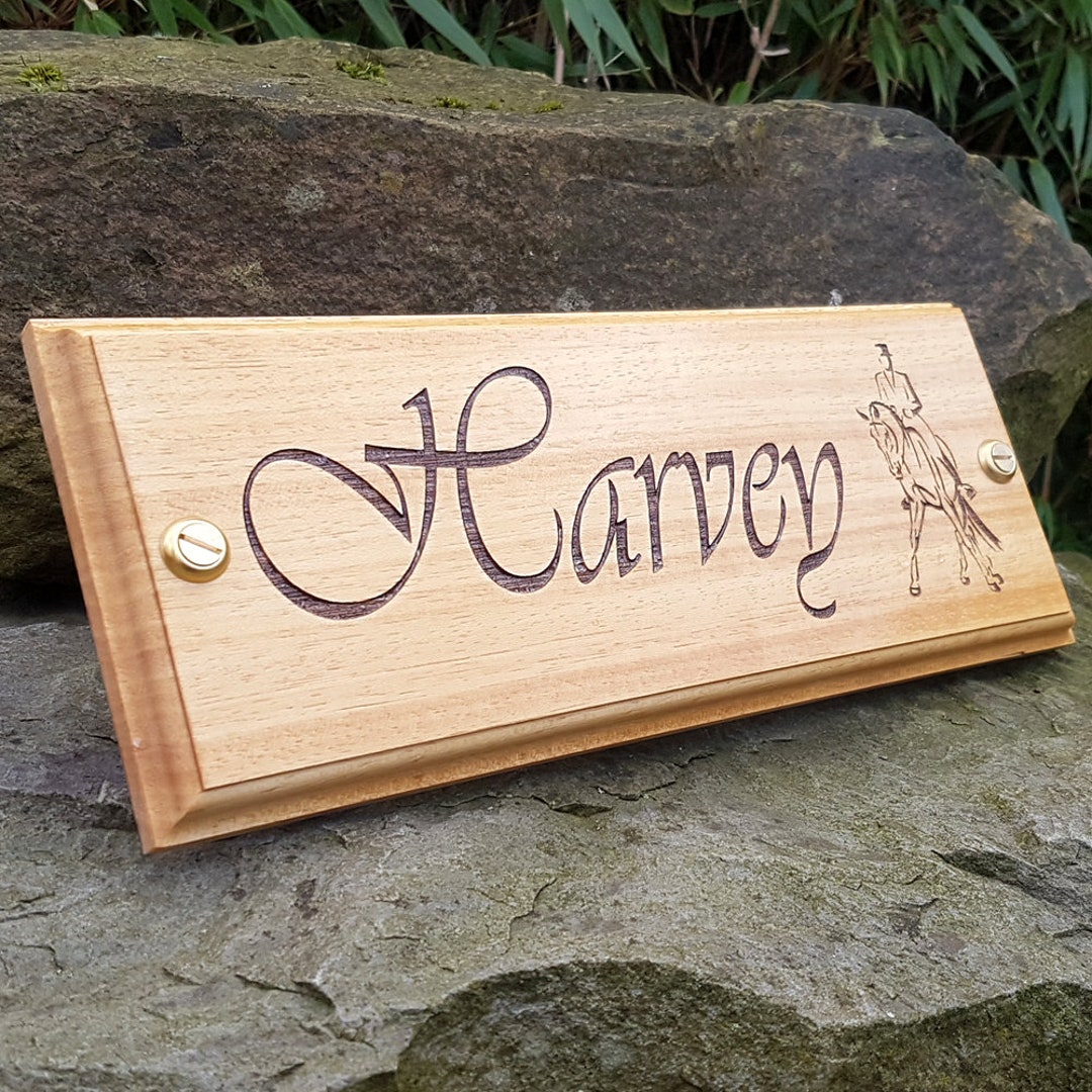 Horse Name Plate Stable Door Sign Plaque (vivaldi Font & Dressage Logo ...
