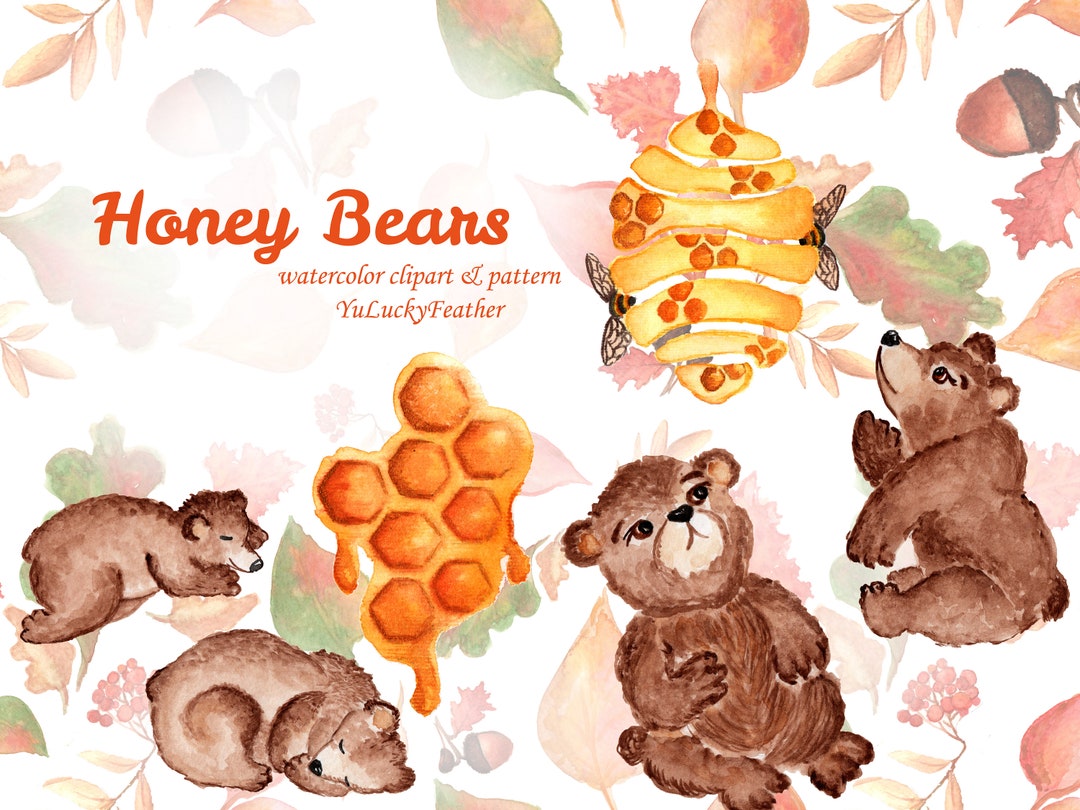 Honey Bears Watercolor Clipart Instant Download Handrown Hight Quallity ...