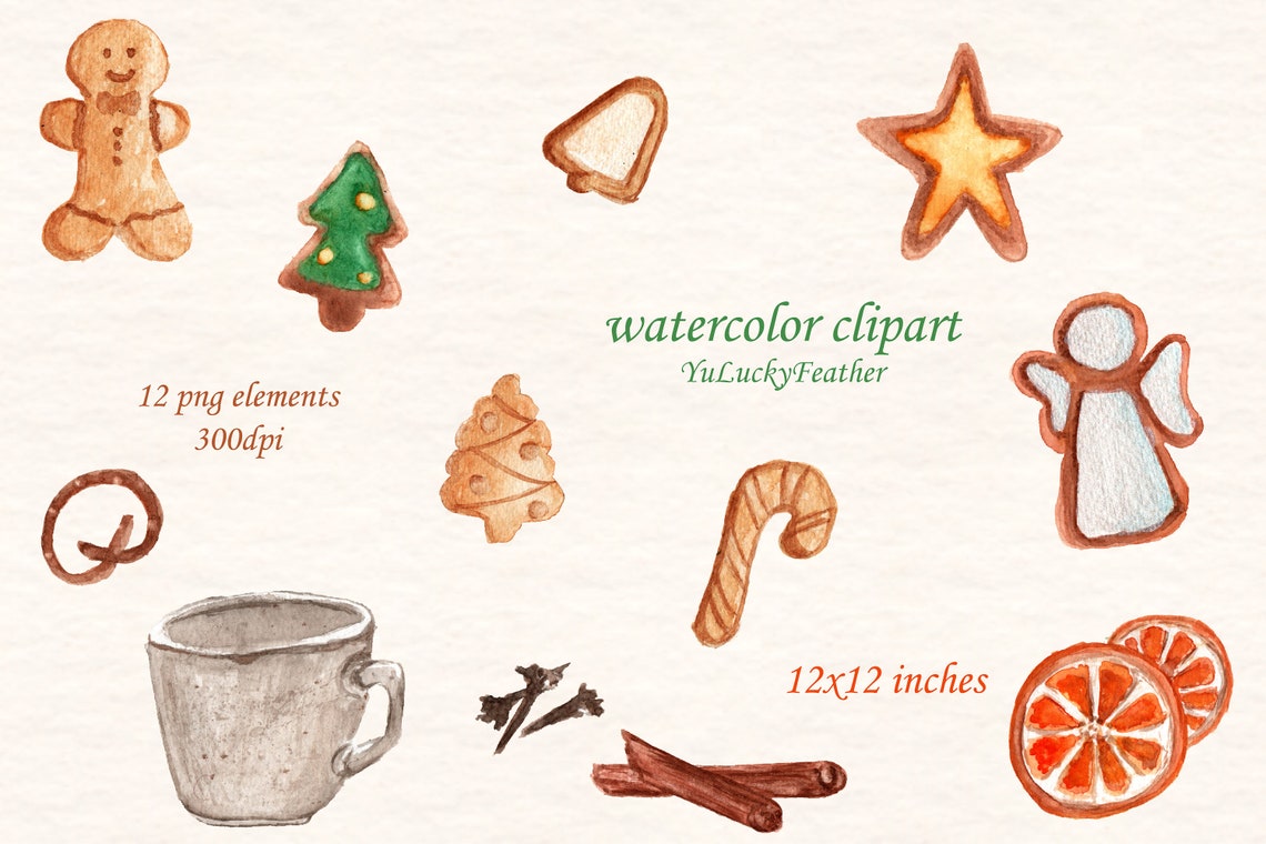 Christmas Cookies Watercolor Clipart 300 Dpi 1 Biscuits - Etsy