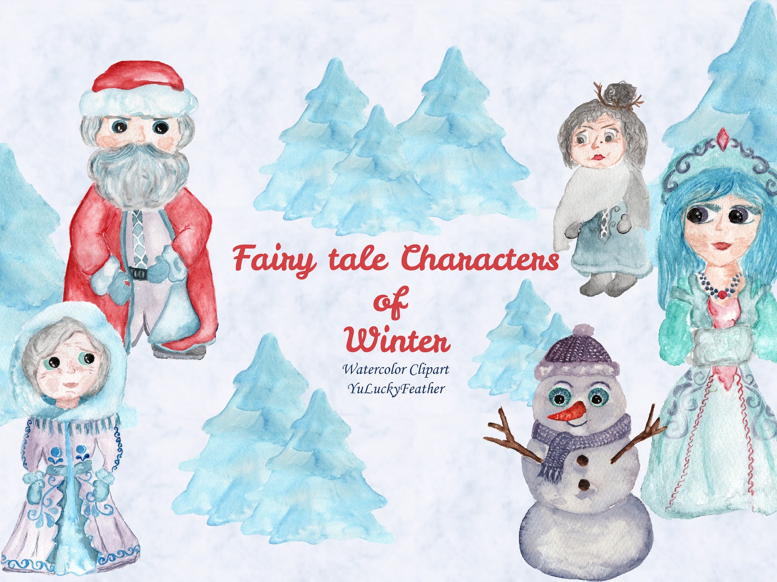 Fairy Tale Characters of Winter, Watercolor Clipart, Png, 300dpi ...