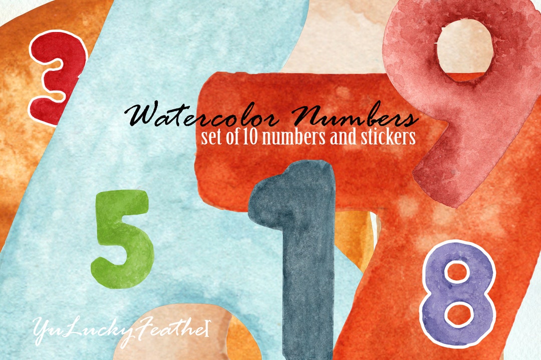 Watercolor Numbers Clipart and Stickers Set Hand Painted 300dpi 20 ...