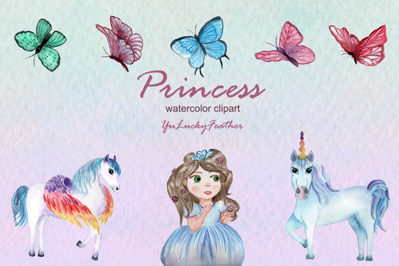 Princess Watercolor Clipart Hand Drawn- Png - 300dpi - Instant Download ...