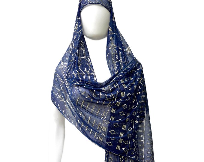 Antique 1920’s Assuit Egyptian Art Deco Heavy Blue Mesh Shawl ...