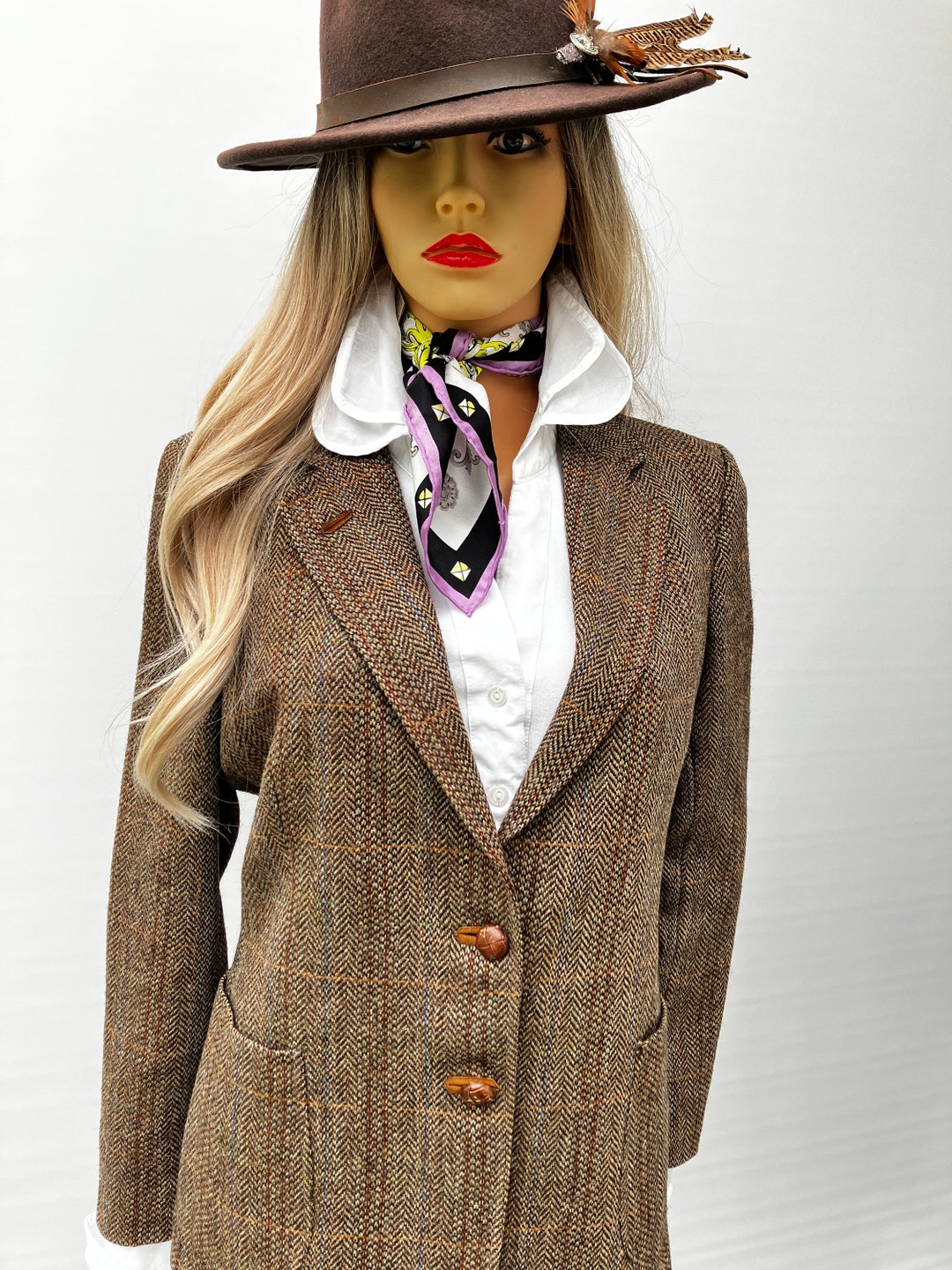 90s Vintage DAKS London Signature Ladies Tailored Herringbone Tweed ...