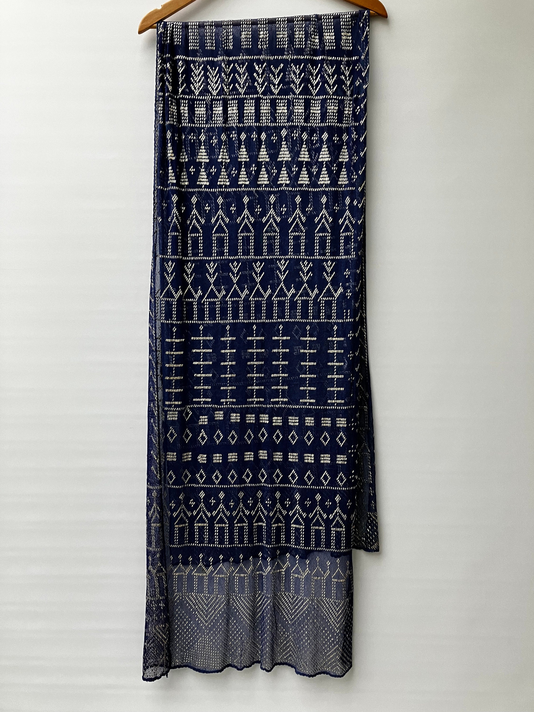 Antique 1920s Assuit Egyptian Art Deco Heavy Blue Mesh Shawl ...