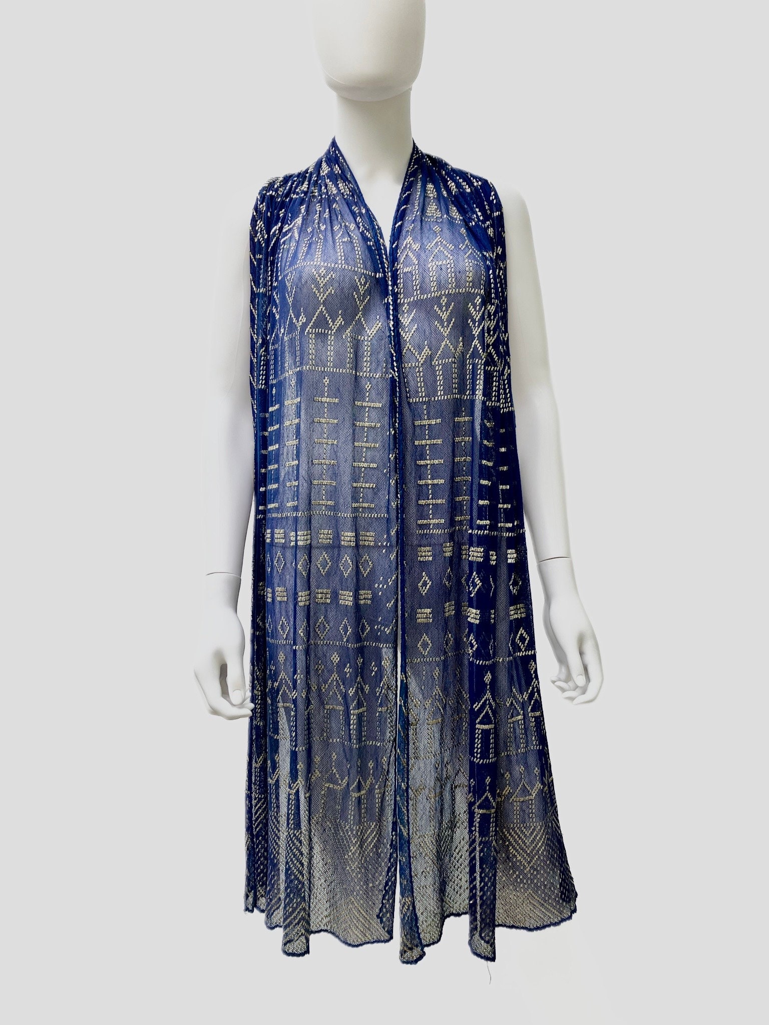 Antique 1920s Assuit Egyptian Art Deco Heavy Blue Mesh Shawl ...