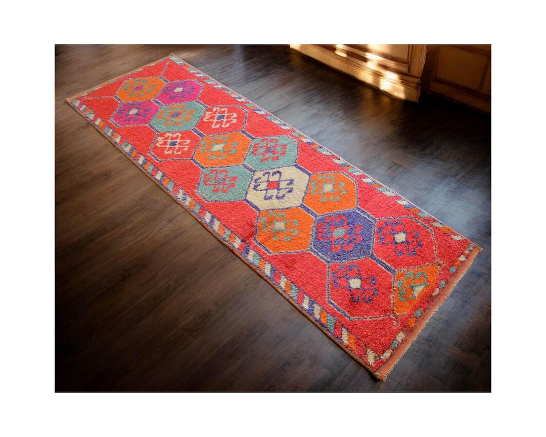 4x10 Rug Short Runner Rug. Handmade Hallway Decor. Bright Color High ...