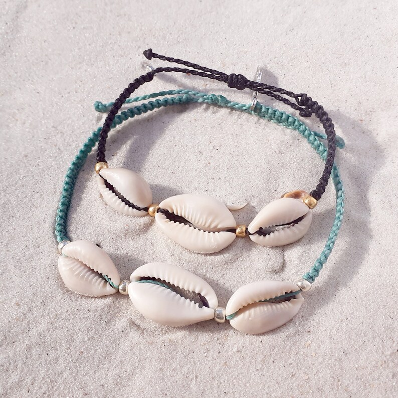 Cowrie Beaded Shell Bracelet Wax Cord Bracelet or Anklet | Etsy