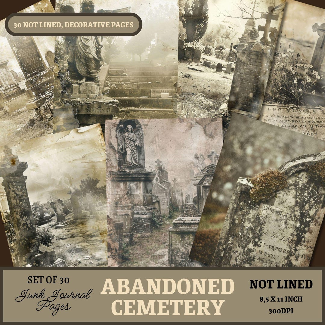 Abandoned Cemetery Graveyard Junk Journal Pages | 30 Decorative Vintage ...