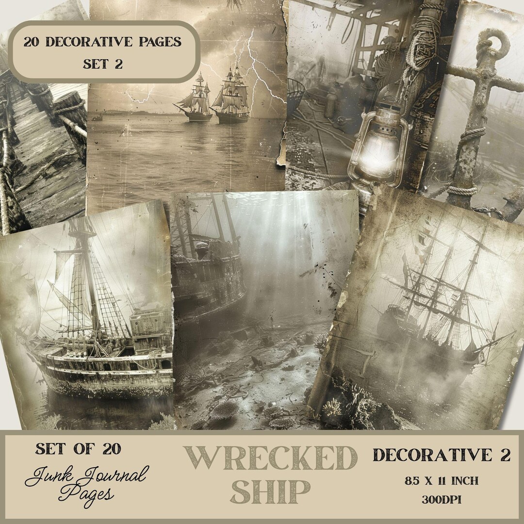 Wrecked Ship Junk Journal Pages Vintage Ocean Ephemera Nautical ...