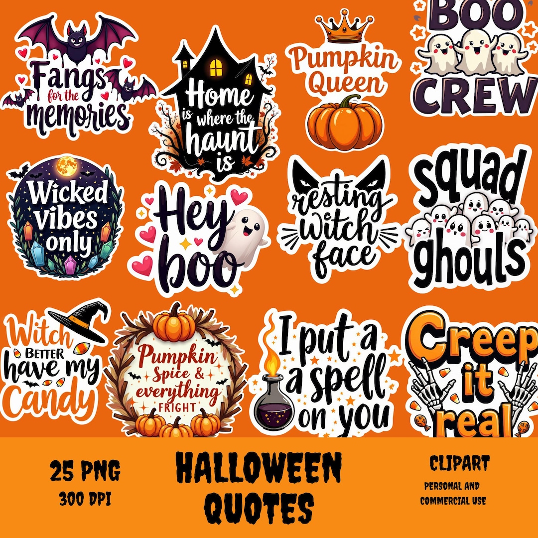 Halloween Quotes Clipart Bundle Digital Download Spooky Sayings PNG ...