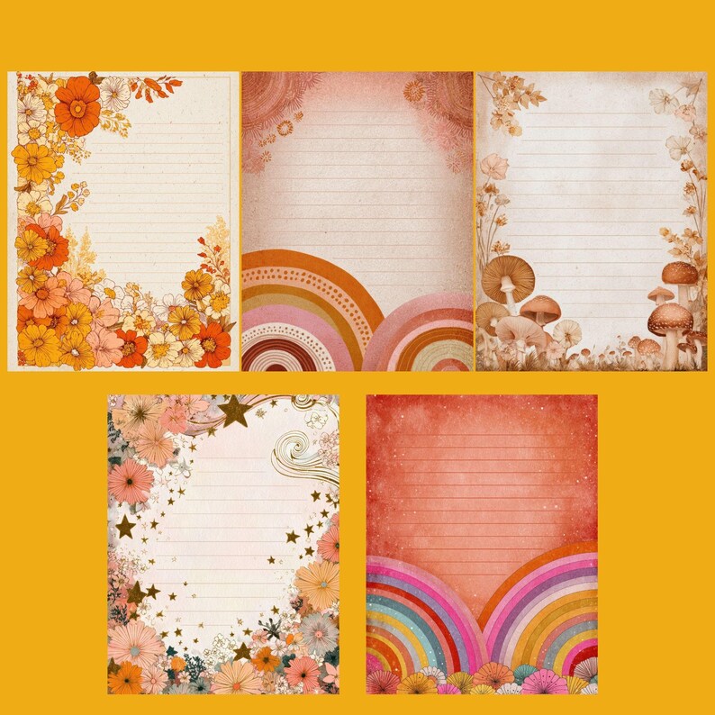 Seventies Vibe Lined Journal Pages Retro 70s Paper for Junk Journals ...