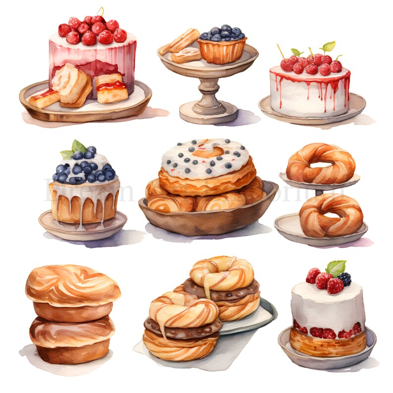 Watercolor Bakery PNG Collection - Etsy