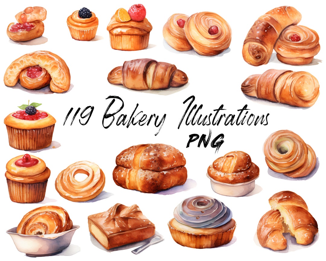 Watercolor Bakery PNG Collection - Etsy