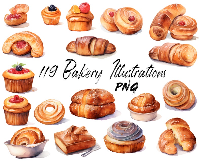 Watercolor Bakery PNG Collection - Etsy