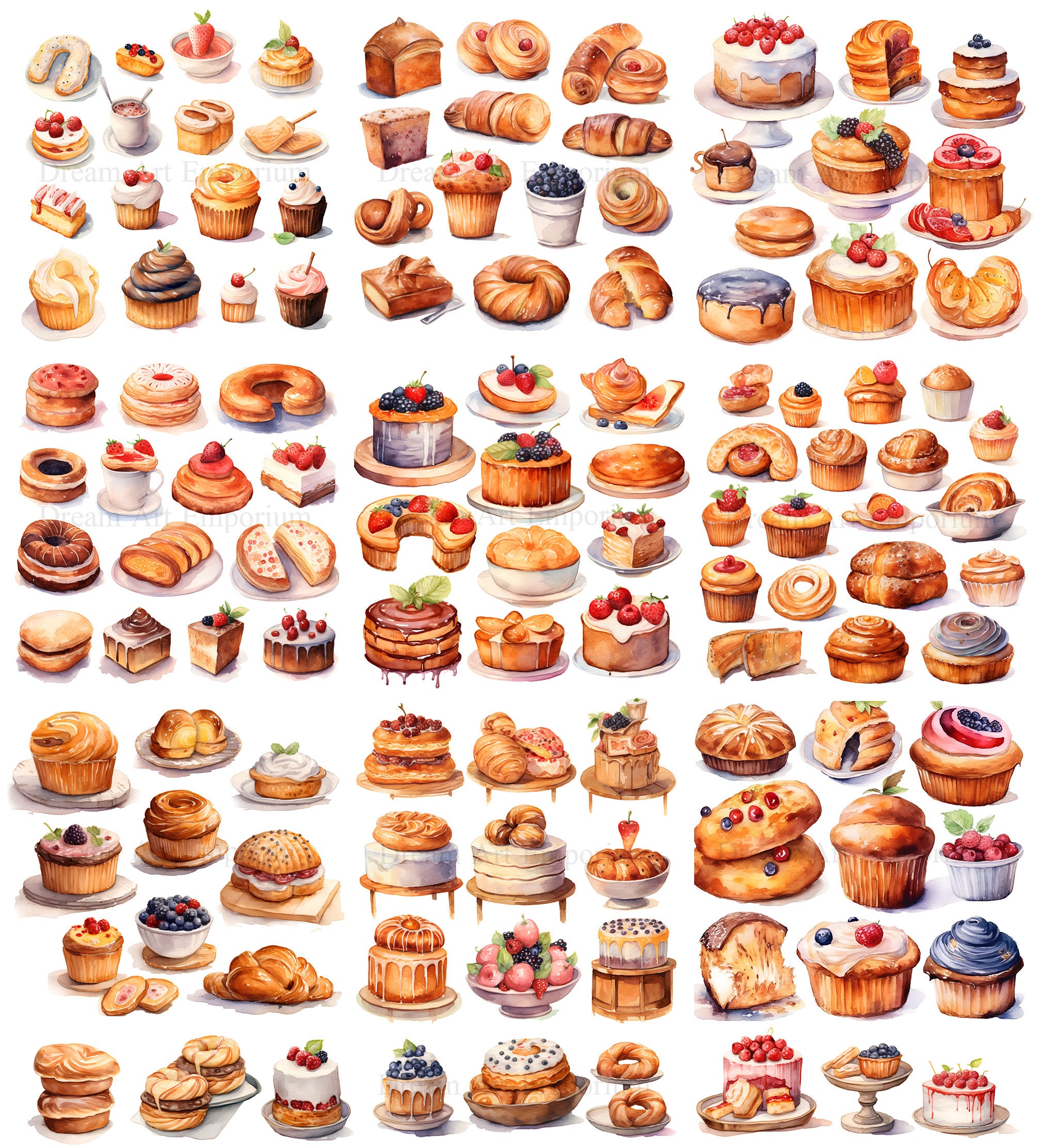 Watercolor Bakery PNG Collection - Etsy