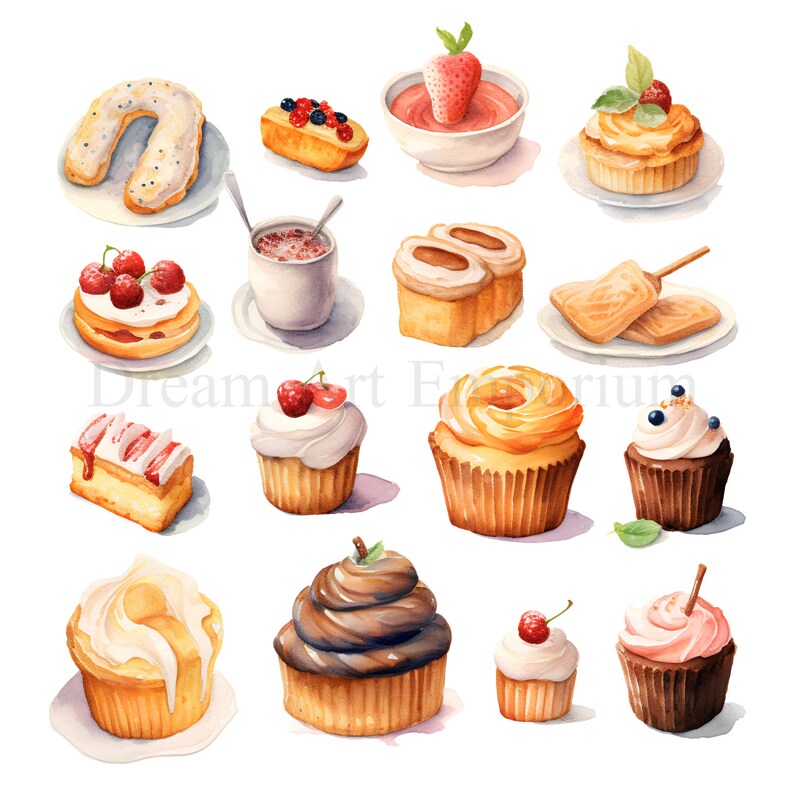 Watercolor Bakery PNG Collection - Etsy