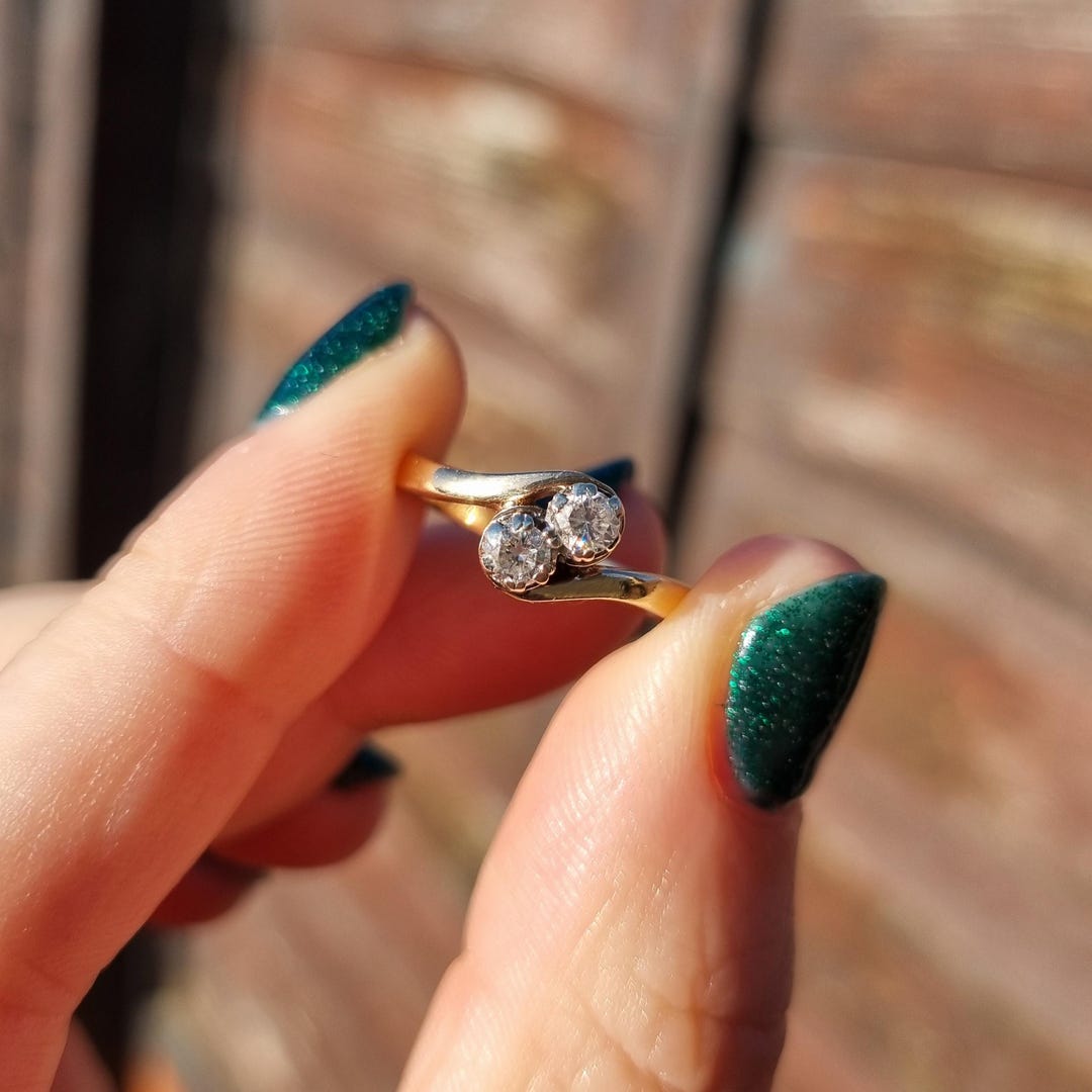 Vintage 9ct Gold Diamond Toi Et Moi Ring | London 1990, UK Size L.5 - Etsy