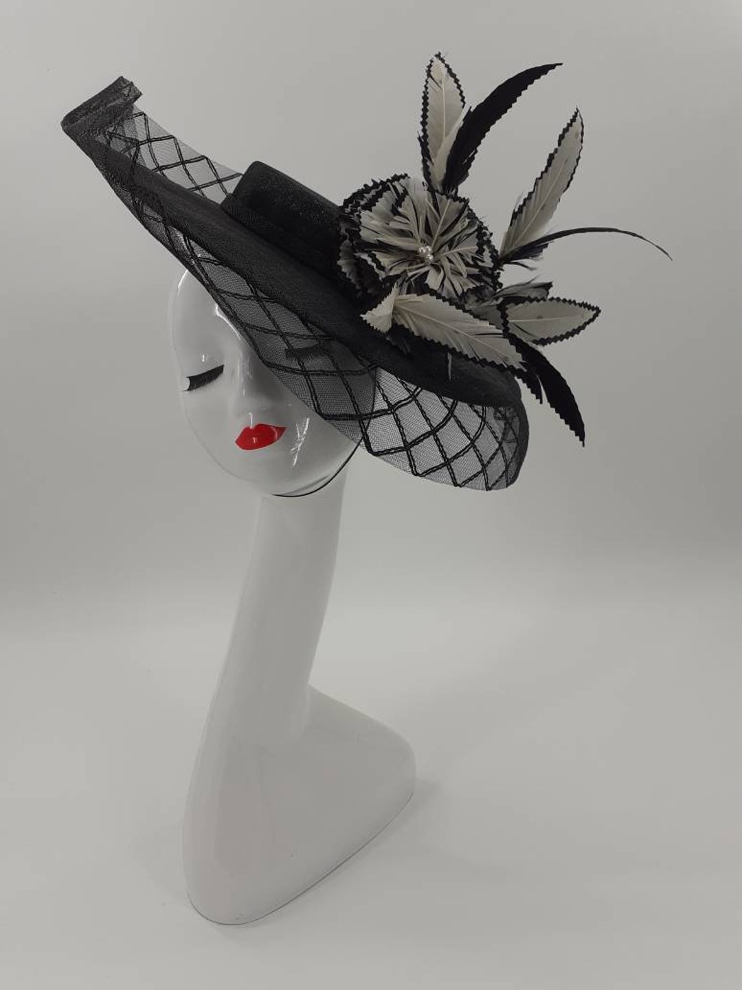 Large Black Boater Hat, With Crinoline Detail Around the Brim With ...