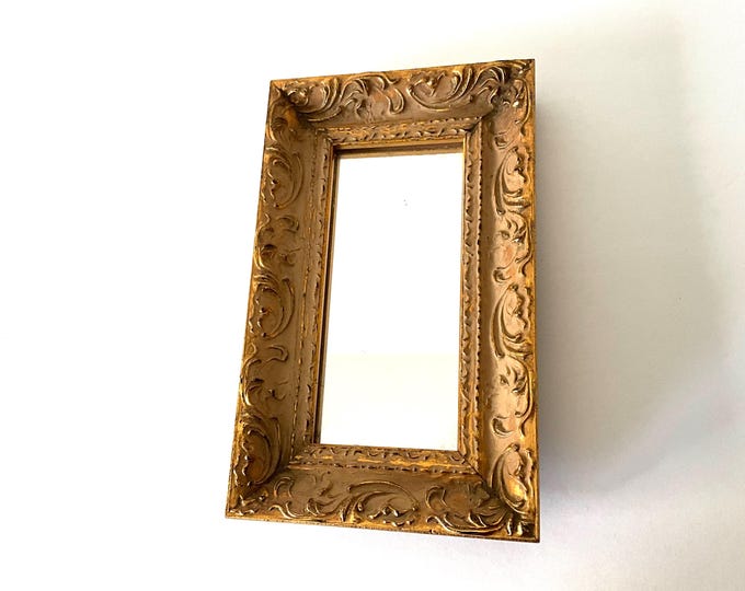 Small Vintage Wall, Table Mirror With Ornate Carved Wood Frame: Gold ...