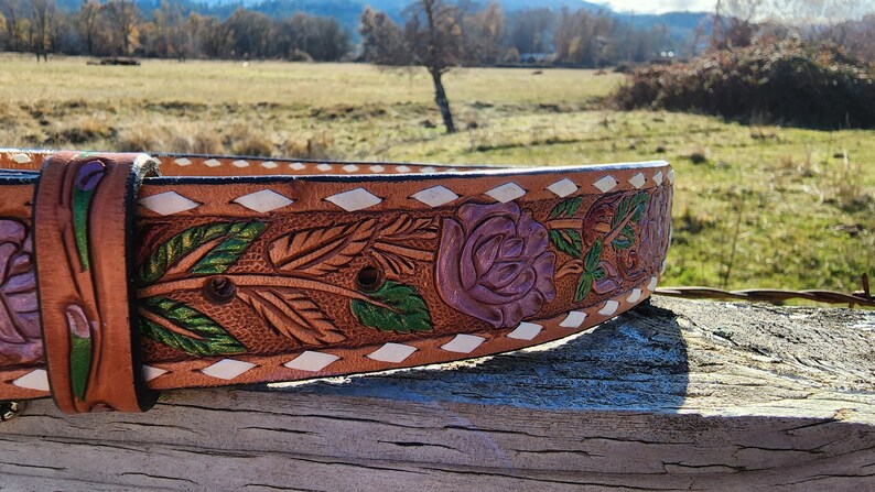 Pink Rose Womans Tooled Western Style Floral Tooled Flower - Etsy