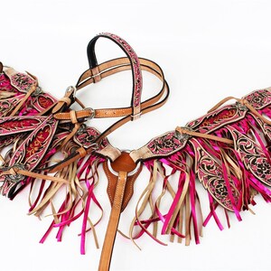 Made to Order Hot Pink Leaf Fringe Headstall Leather Western Horse ...