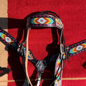 Beaded Horse Bridle Set ,western Horse Trail Bridle Beaded Hand Painted ...