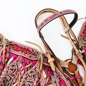 Made to Order Hot Pink Leaf Fringe Headstall Leather Western Horse ...