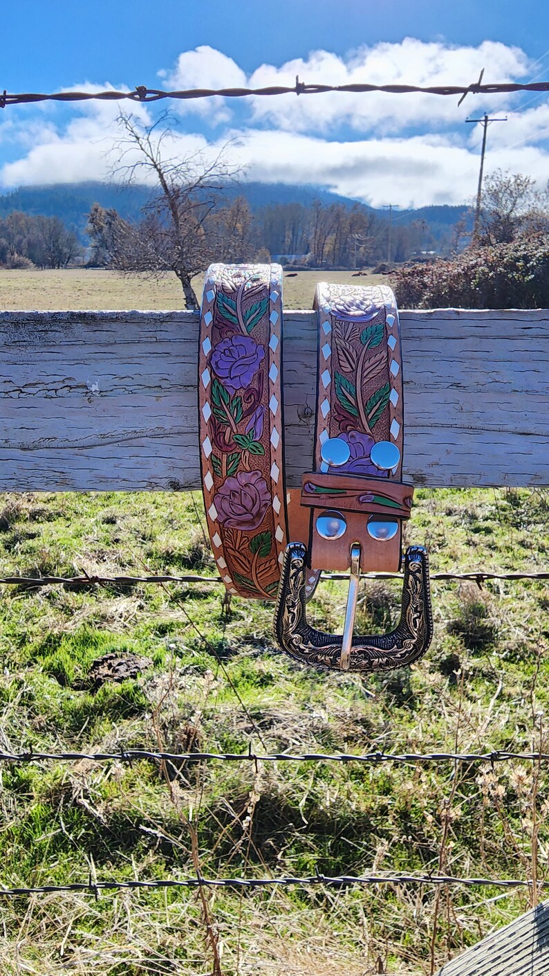 Pink Rose Womans Tooled Western Style Floral Tooled Flower - Etsy