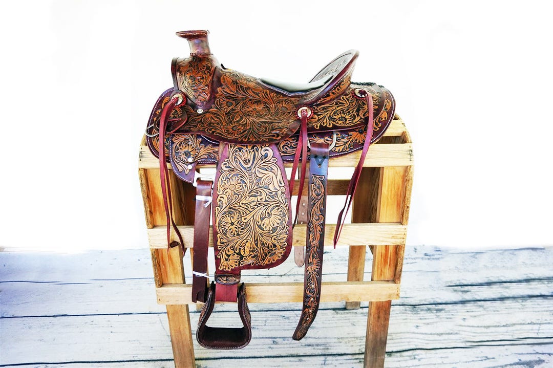 Made to Order 16 Custom Floral Tooled 2 Tone Handmade Western Horse ...