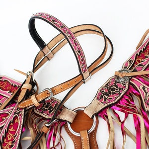 Made to Order Hot Pink Leaf Fringe Headstall Leather Western Horse ...
