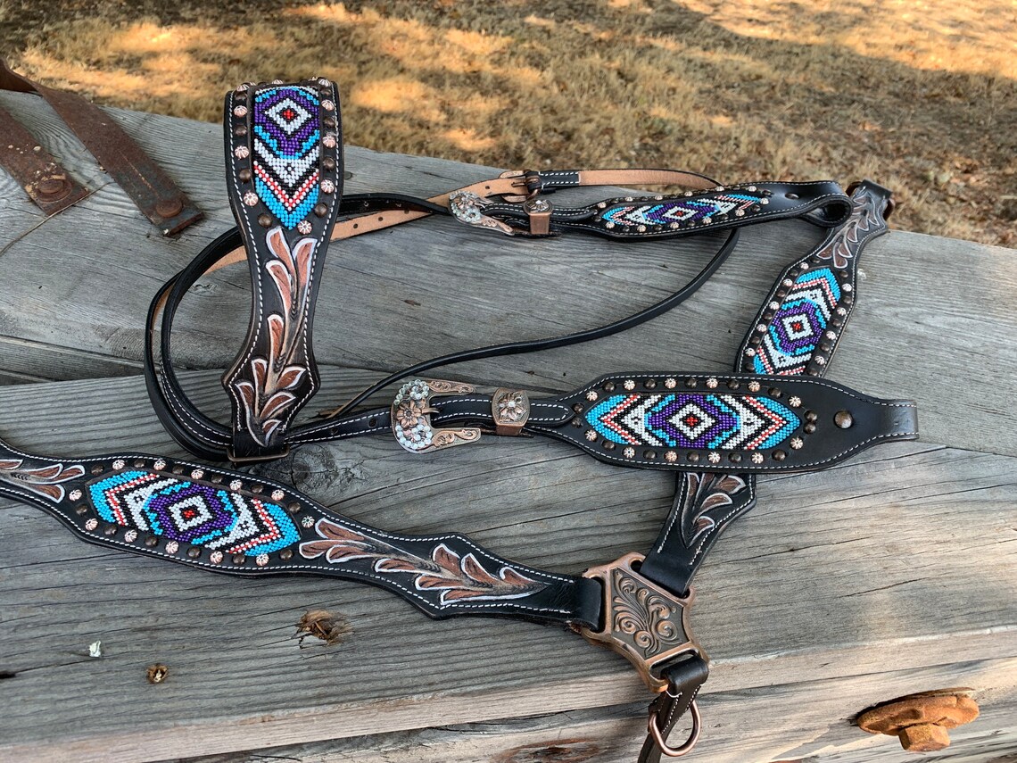 Made to Order Beaded Horse Bridle Set Western Horse Trail - Etsy