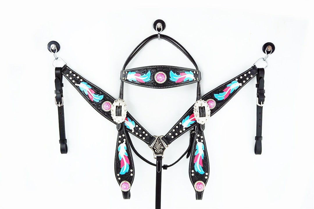 Made to Order Purple & Pink Feather Western Horse Tack Show Leather ...