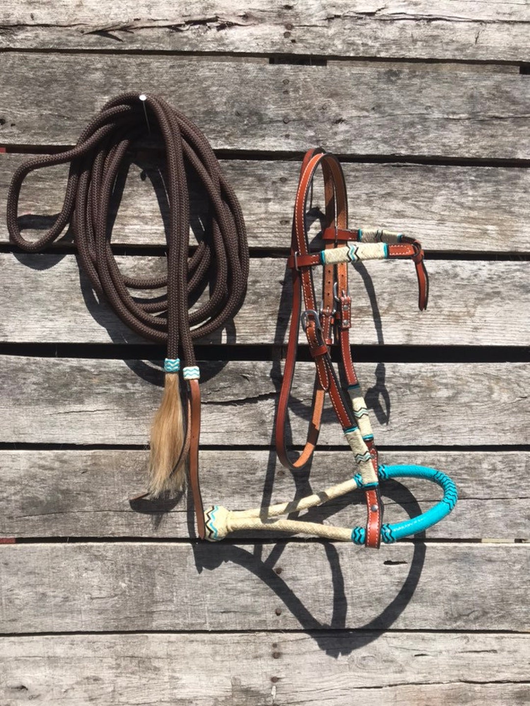 Custom Made to Order Western Horse Bosal Handmade Tack Teal & Black ...