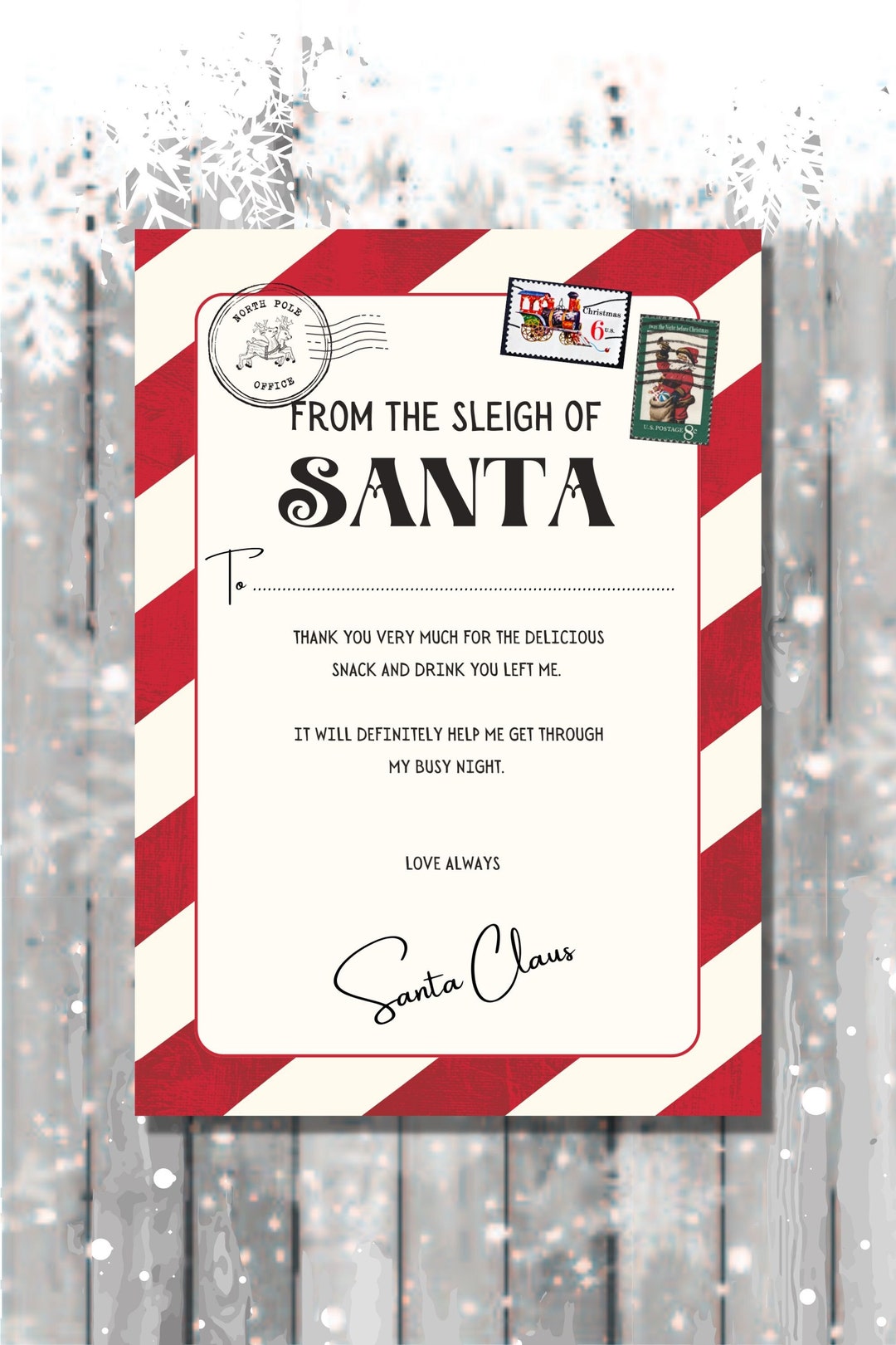 Digital Printable Thank You Letter From Santa With Space to Write a ...