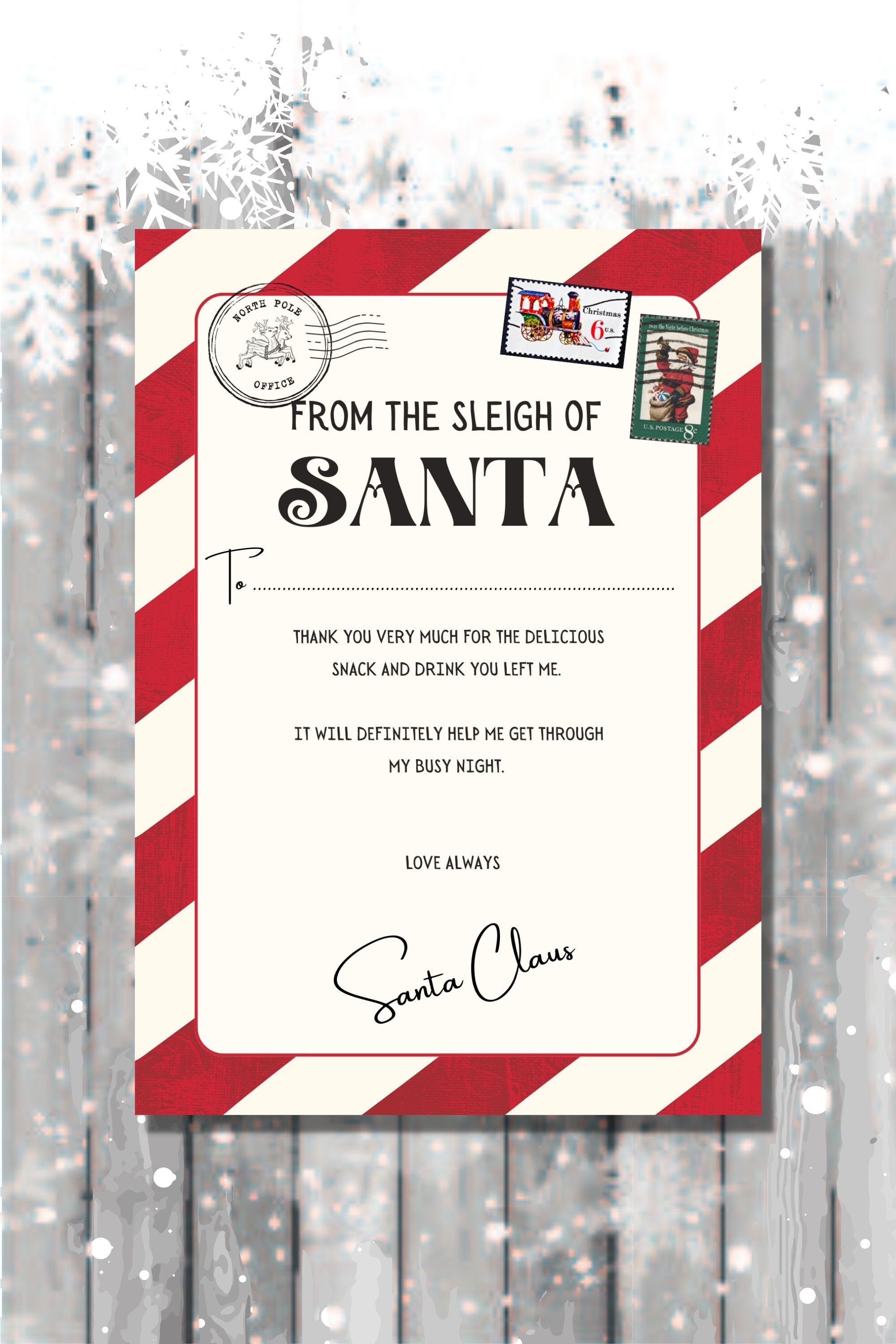 Digital Printable Thank You Letter From Santa With Space to Write a ...