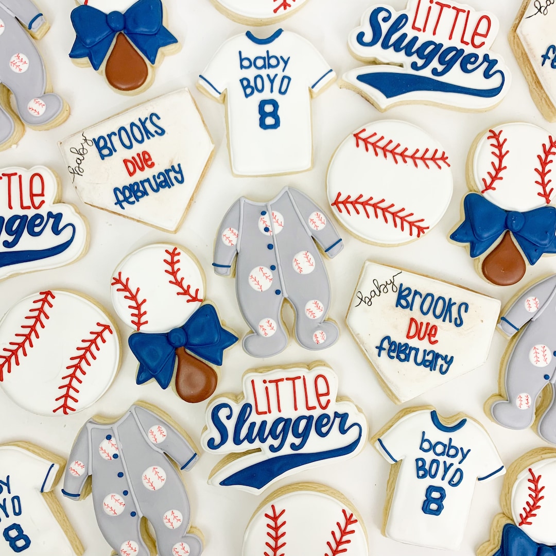 1/DZ Baseball Baby Shower Cookies | Little Slugger Baseball Cookies - Etsy