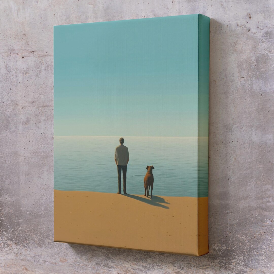 Man Contemplating on the Beach Canvas Painting, Framed Canvas Wall Art ...