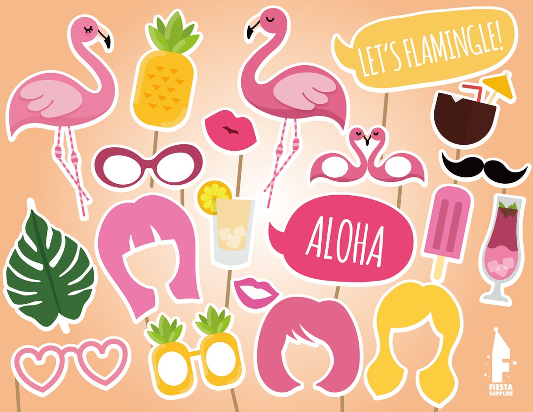 Flamingo Party Photobooth Props Hawaiian Photo Booth Props Luau Photo ...