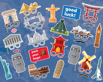 Printable Travel Party Photo Booth Props Farewell Photobooth Props Bon ...