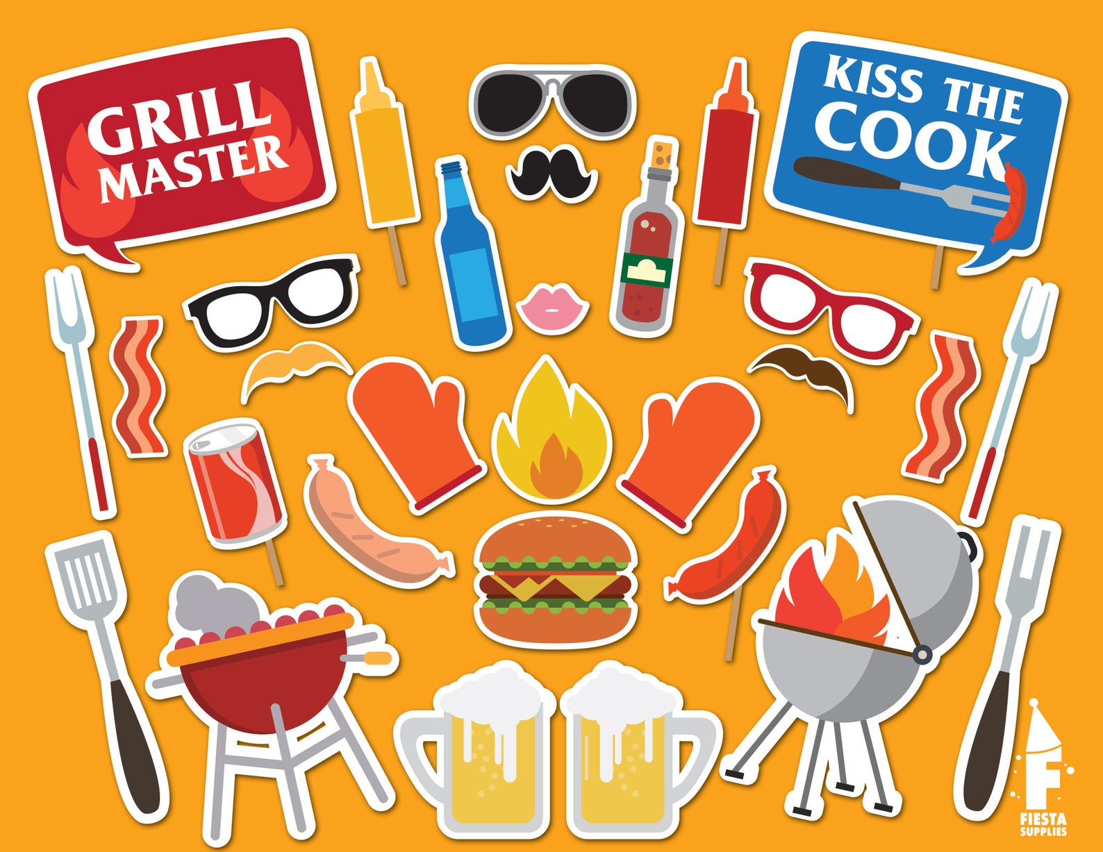 BBQ Party Photo Booth Props Printable Pdf INSTANT DOWNLOAD - Etsy