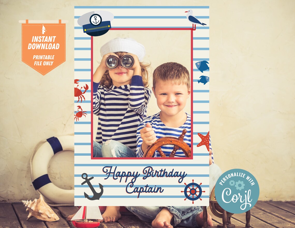 Nautical Birthday Photo Booth Selfie Frame Sailor Photobooth - Etsy